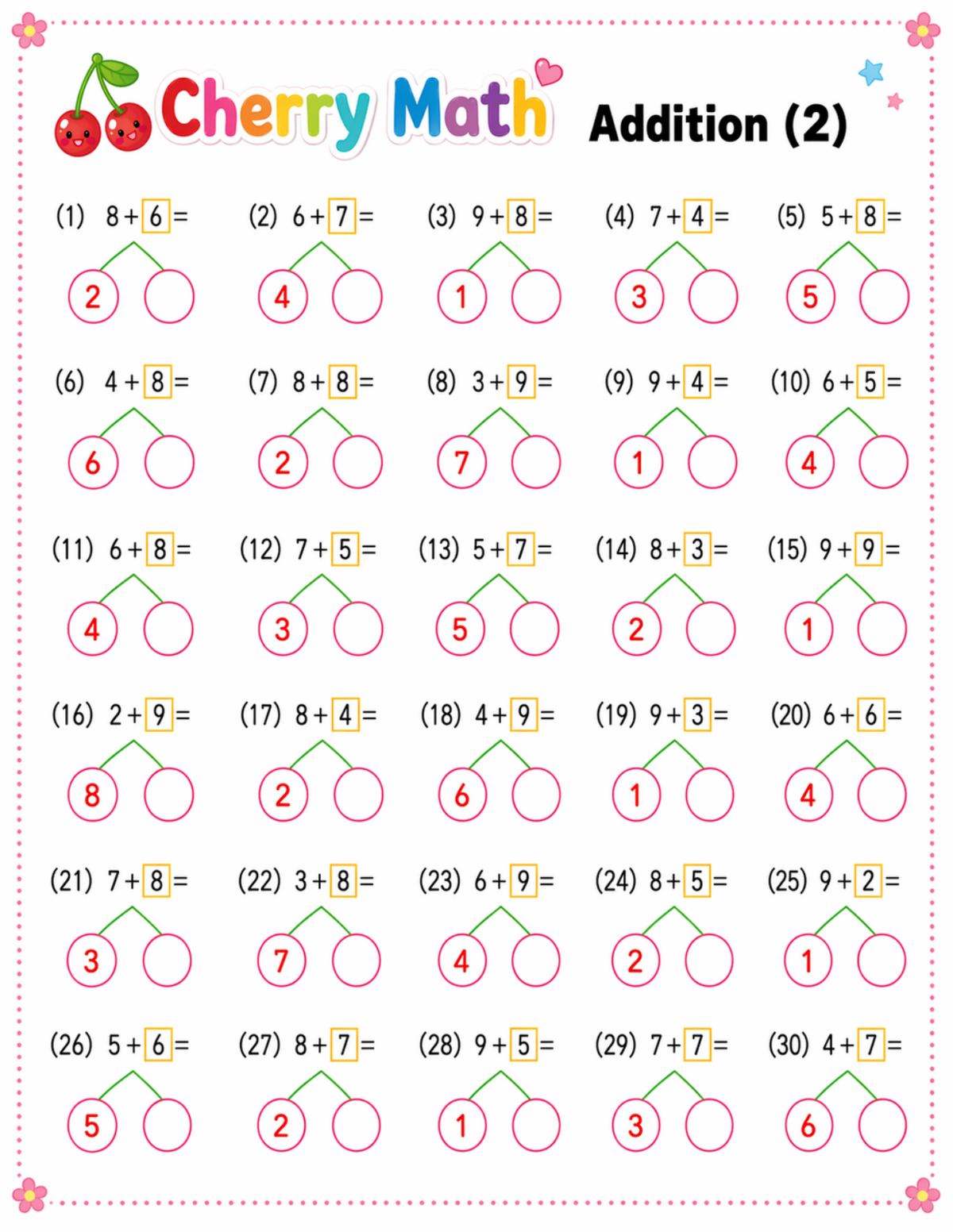 Cherry Math: Make 10 Addition Pack — Free Printable | BrightBe Learning
